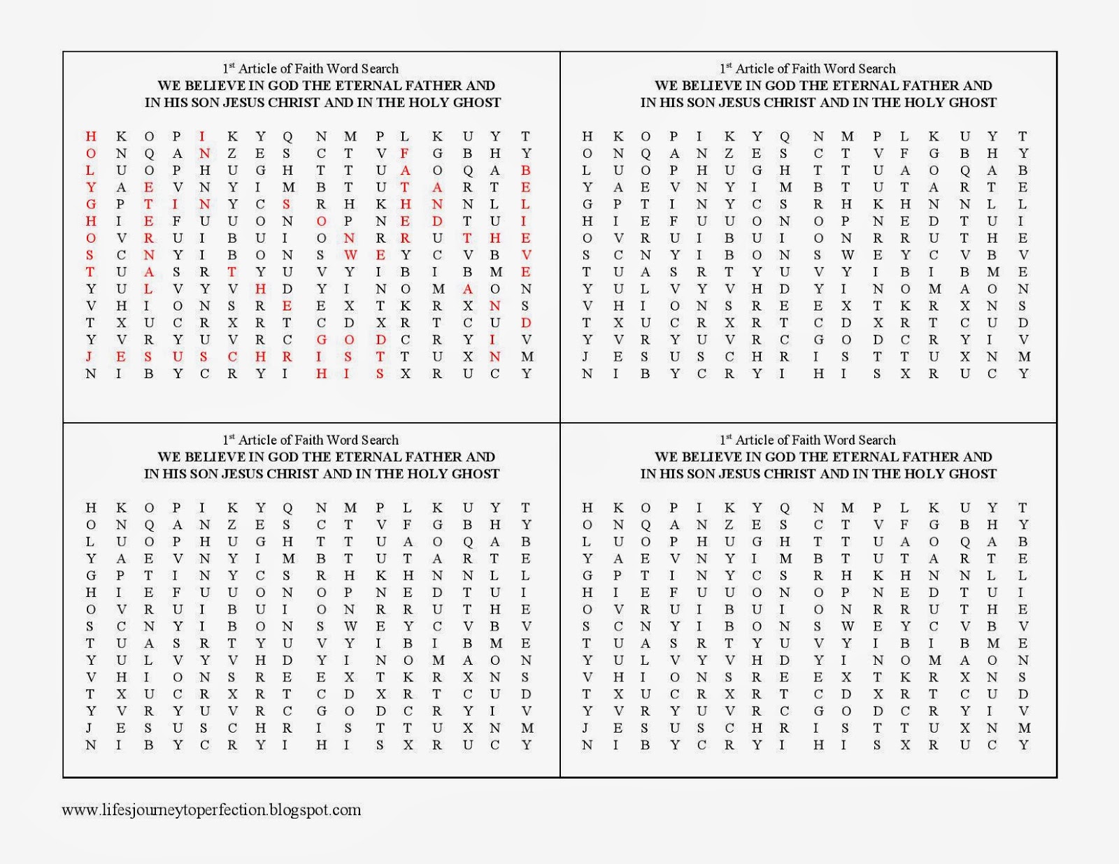 Life's Journey To Perfection: Family Home Evening- 1st Article of Faith ...