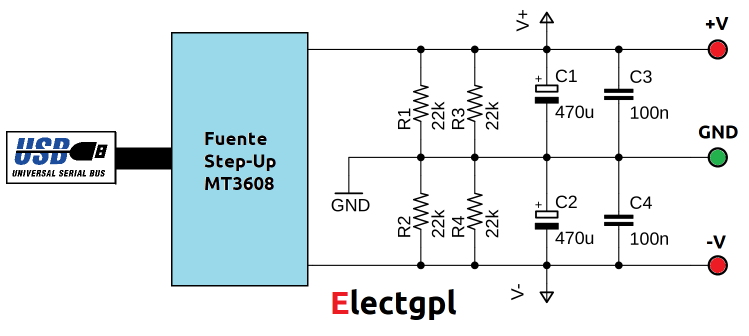 Electgpl Electrónica: Fuente Simétrica desde USB con Step-Up