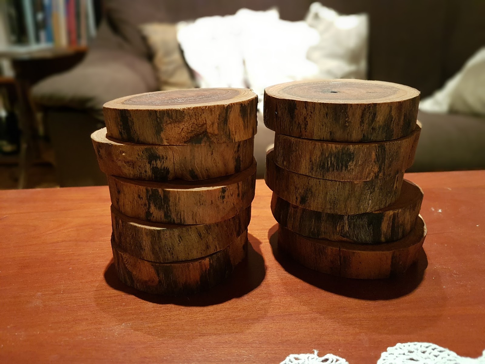 Making coasters from natural tree branches!