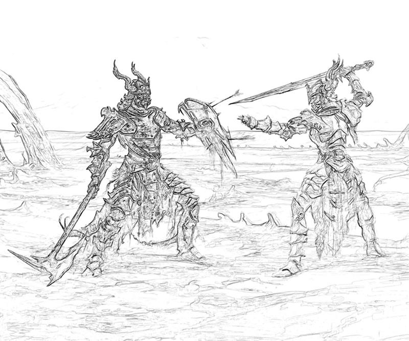Skyrim Elder Scrolls Warriors Pages Coloring Dragon Printable Sketch ...
