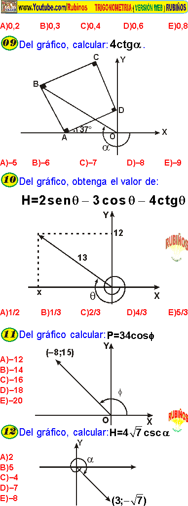 RAZONES TRIGONOMETRICAS DE ANGULOS DE CUALQUIER MAGNITUD PROBLEMAS ...