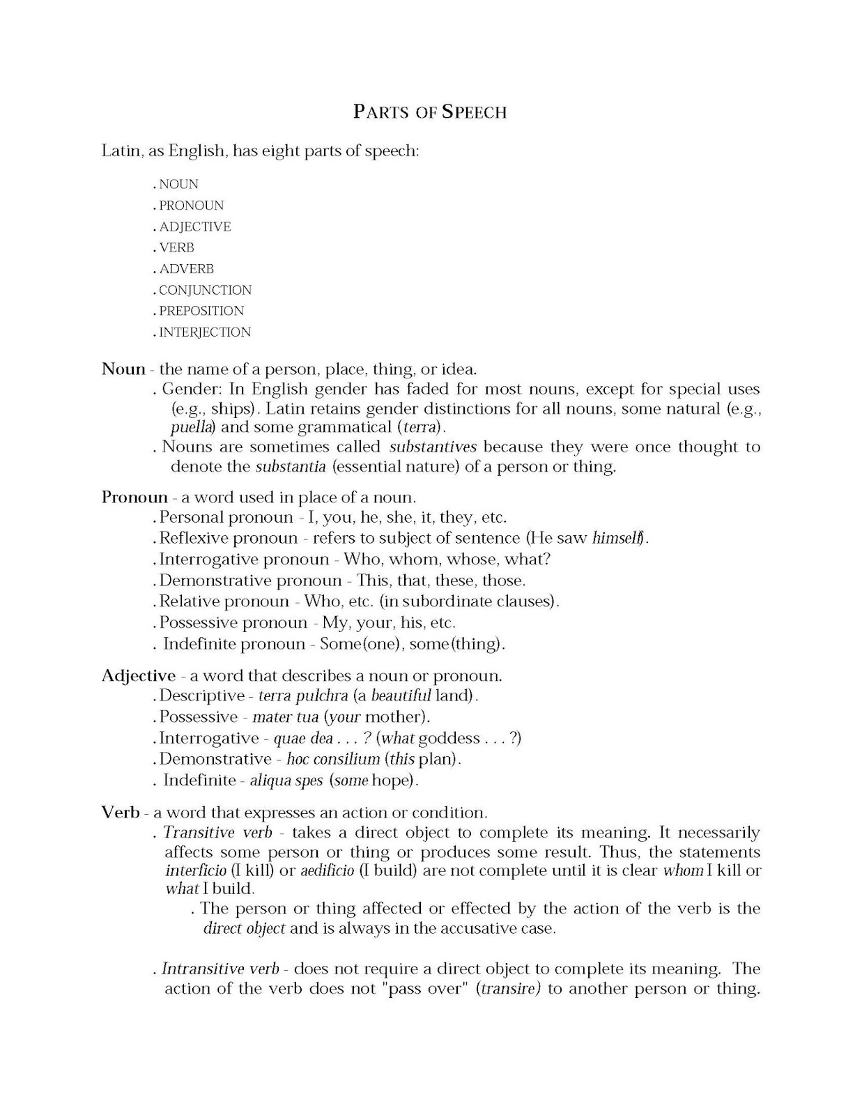 Latin I 2020: Parts of Speech