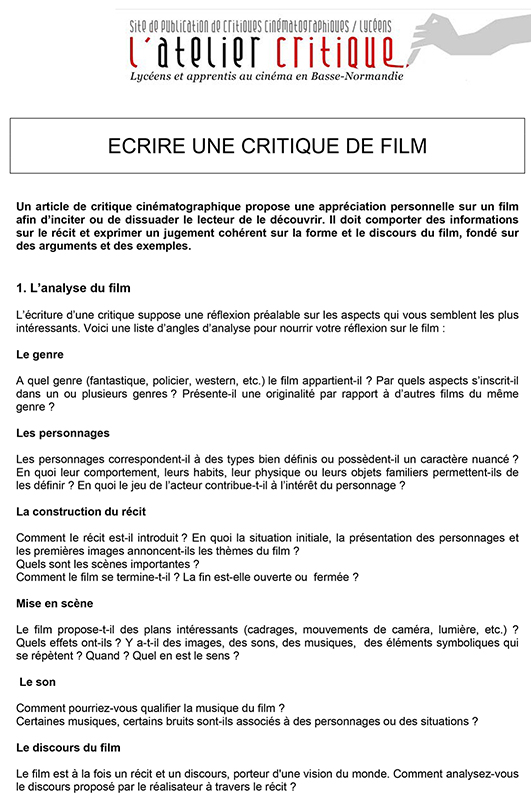 Ecrire une critique de film