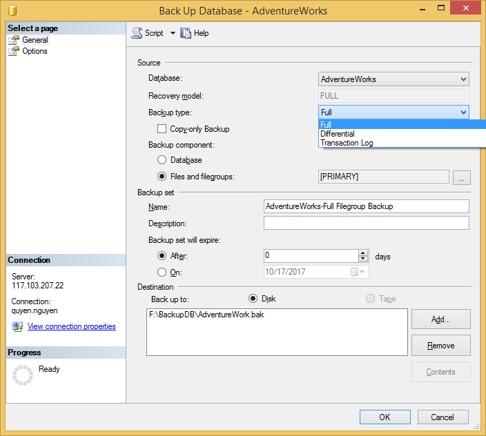 SQL Server: Filegroup Backup Files and Filegroups