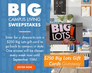 Win a $250 Big Lots Gift Card - 13 Winners. Limit One Entry Per Person ...