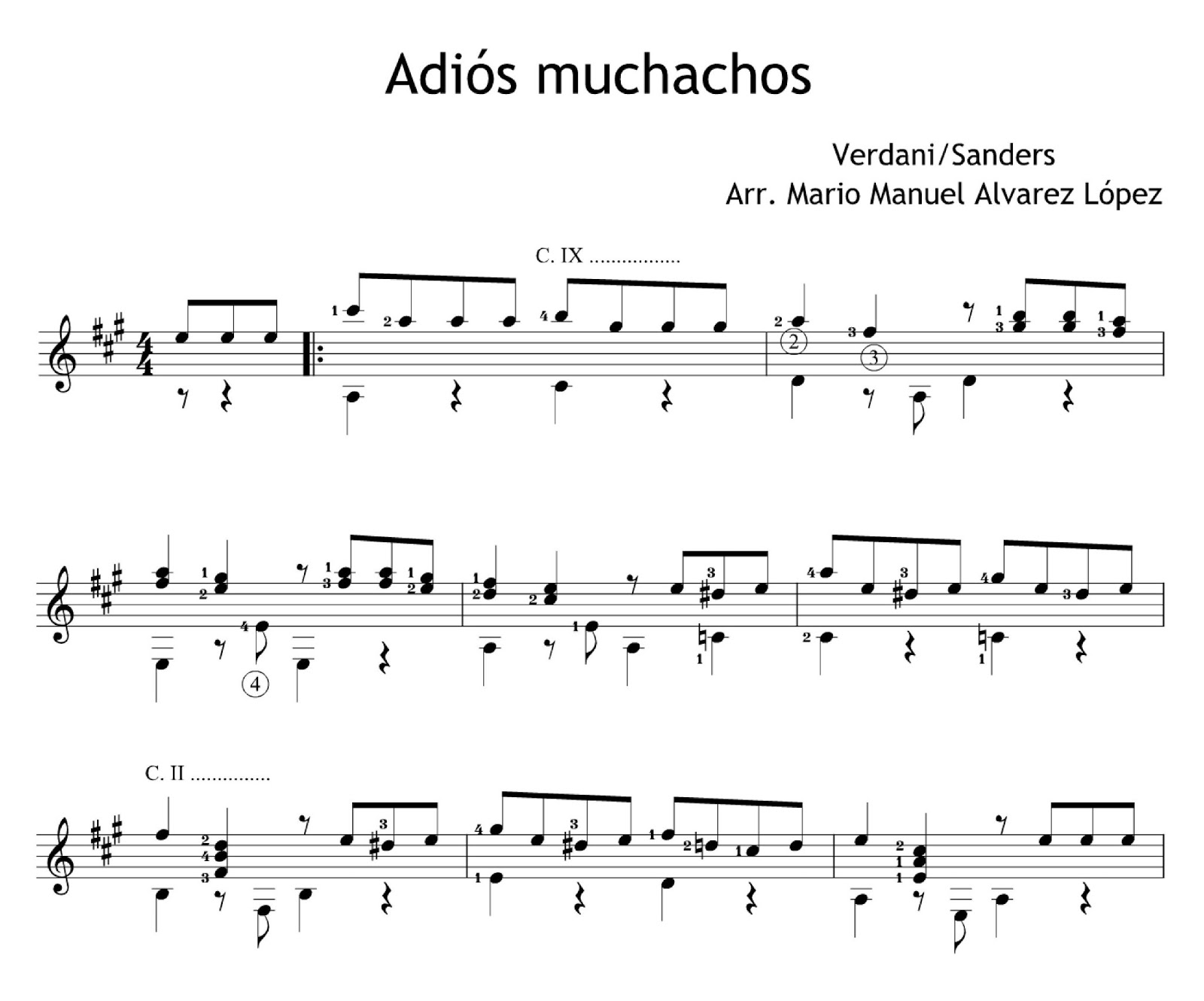 Partituras de guitarra: Sanders-Verdani. Adiós muchachos tango para ...