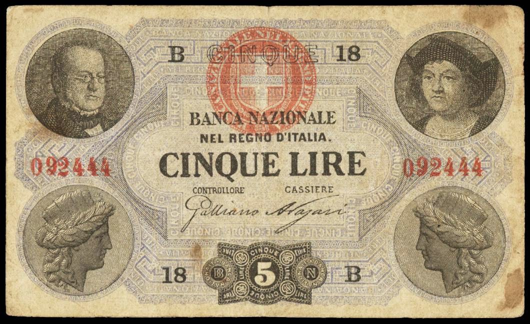 Italy 5 Lire banknote 1867 Banca Nazionale Nel Regno d’Italia|World ...