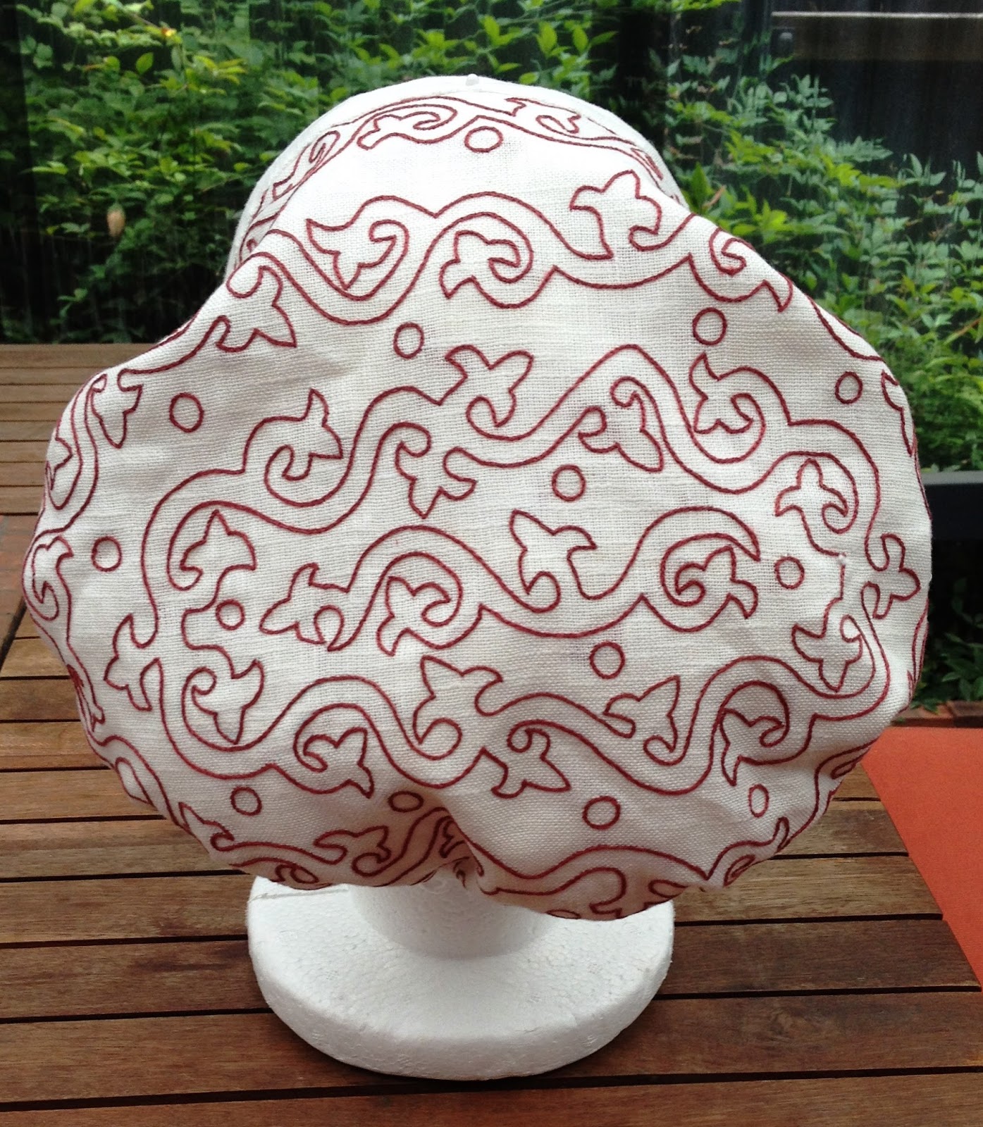 Broider Me 'Bethan: Red Velveteen Caul with Gold Trim