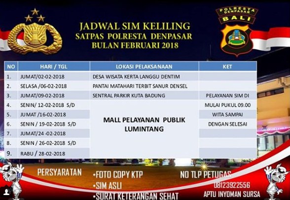 Jadwal SIM Keliling Denpasar Februari 2018 - Sakaran News Jadwal SIM Keliling Denpasar Februari 2018 - Sakaran News