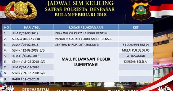 Jadwal SIM Keliling Denpasar Februari 2018 - Sakaran News Jadwal SIM Keliling Denpasar Februari 2018 - Sakaran News