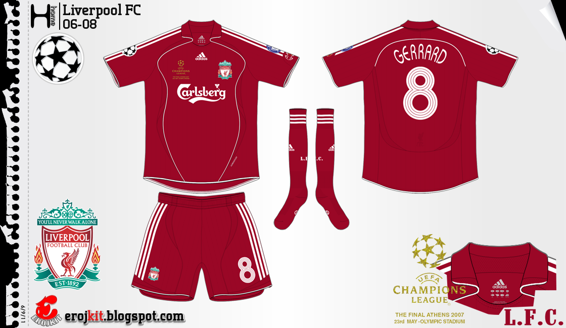Kit Design, by eroj: 2006-08 Liverpool (Home, Away e Third)
