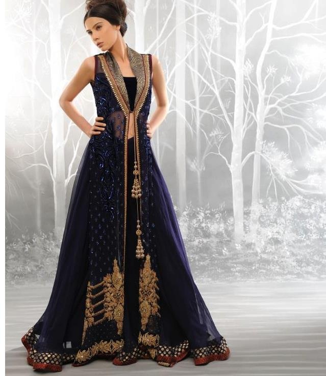 BLUE NET EMBROIDERED PARTY WEAR DESIGNER DRESS