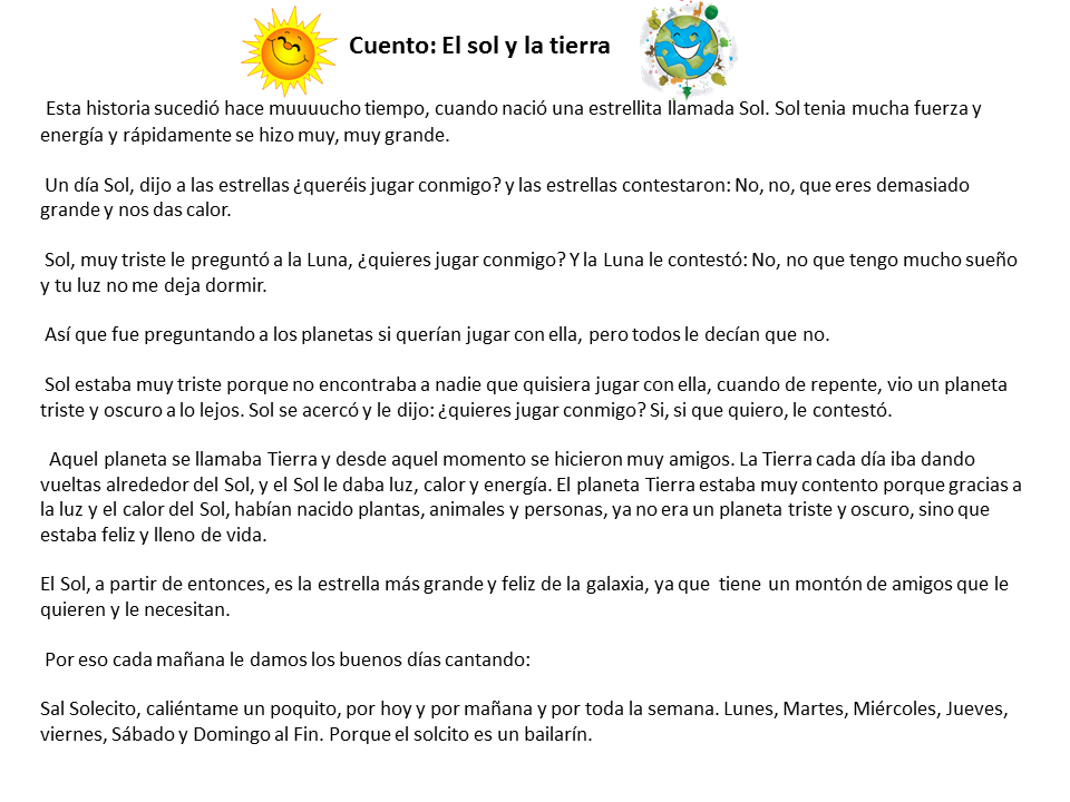 JUEGOS Y GARABATOS PREESCOMANIA : Cuento el Sol y la Tierra