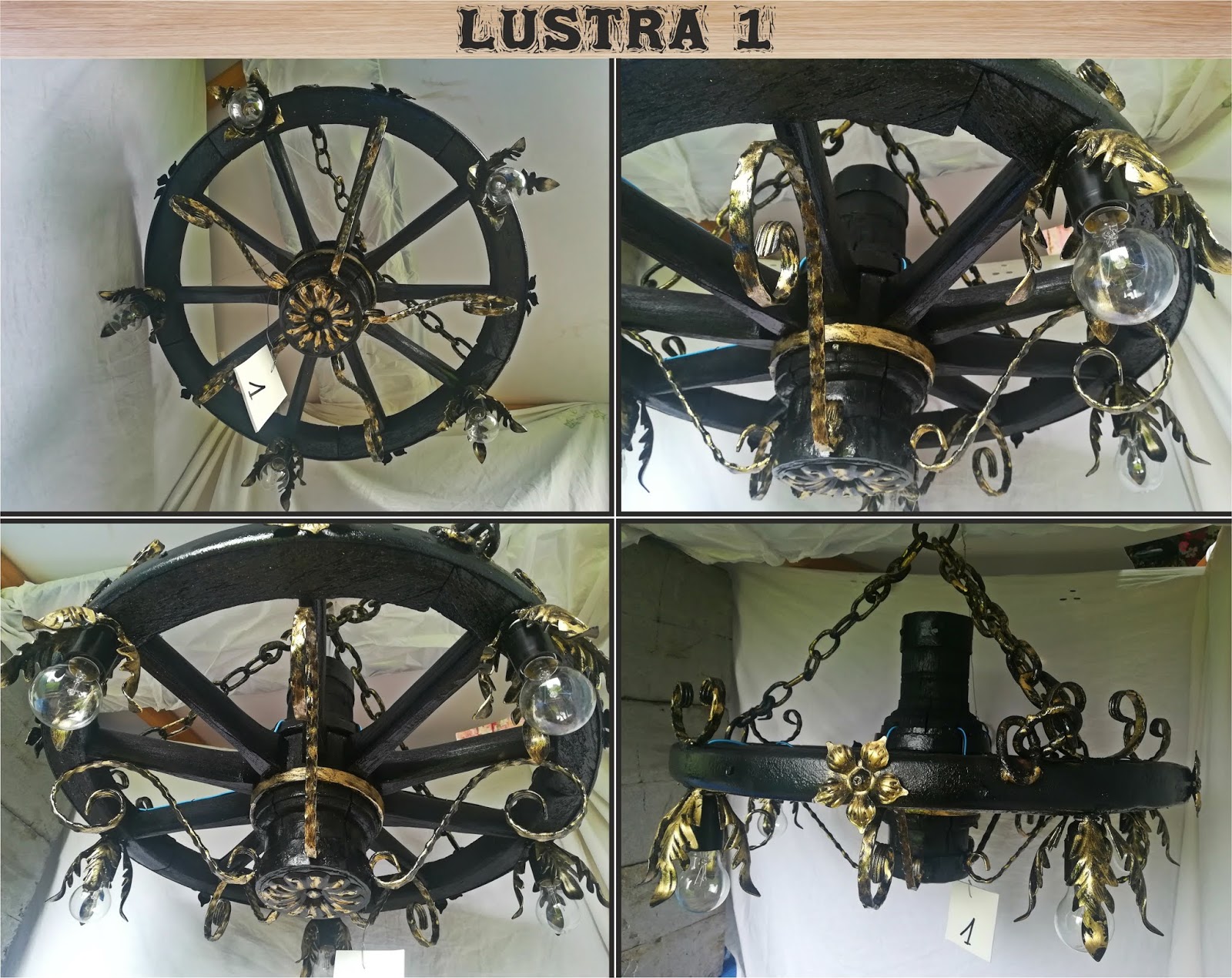 Obiecte vechi de vânzare: Candelabre rustice din roți vechi de căruță