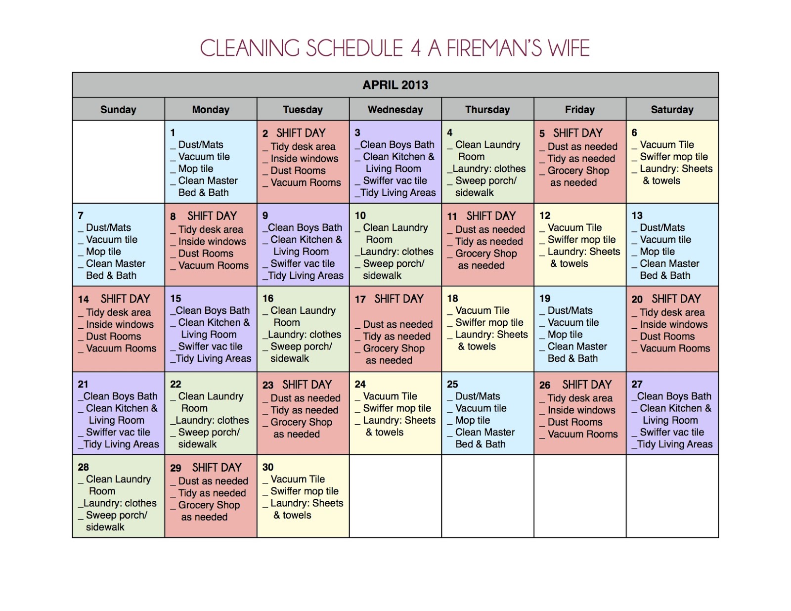 Living Life & Creating Memories: Schedules - Fireman's Wife Style