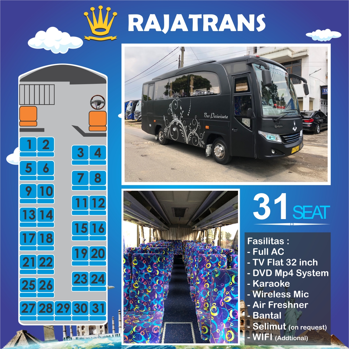FOTO-FOTO dan DENAH SEAT BUS PARIWISATA RAJATRANS
