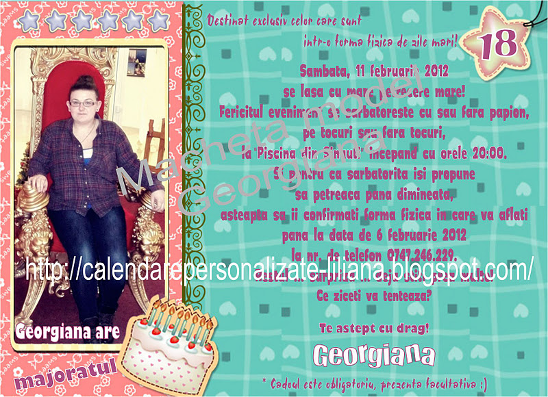 Calendare Personalizate: INVITATII MAJORAT personalizate