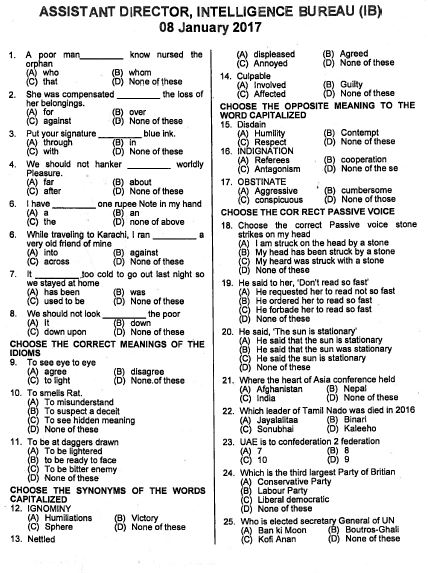 Assistant Director Past Papers-FPSC/PPSC/NTS/OTS/UTS