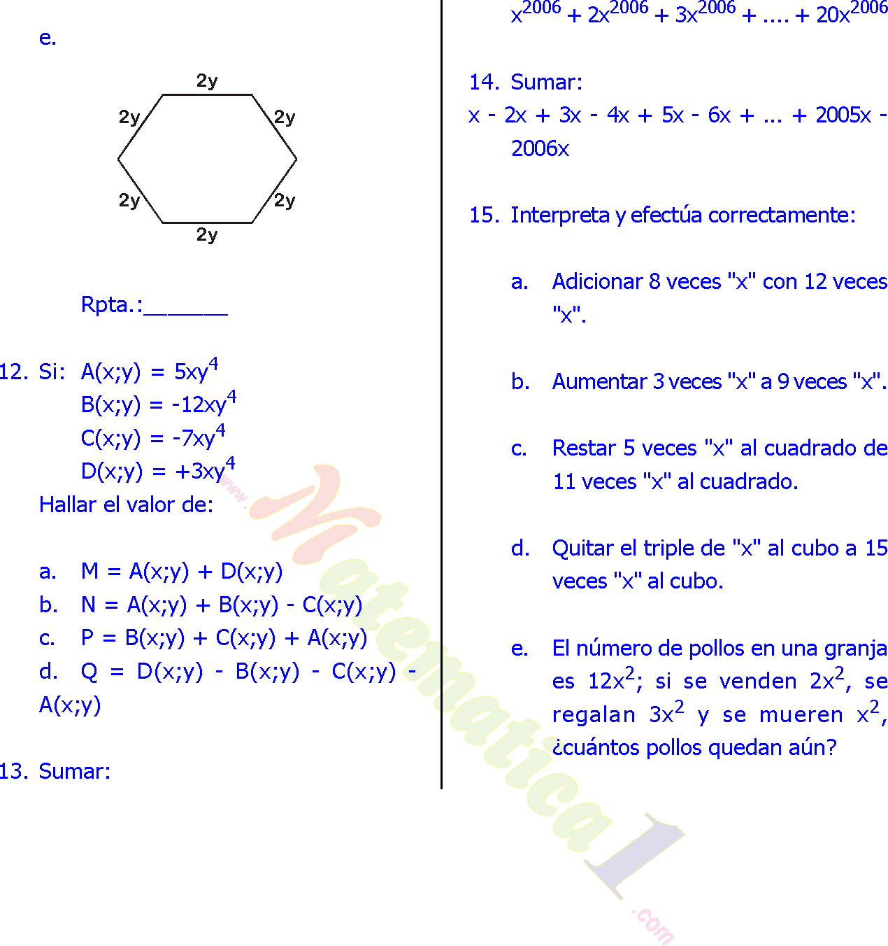 EJERCICIOS DE ÁLGEBRA MATEMÁTICA DE SEXTO GRADO DE PRIMARIA O BÁSICO PDF