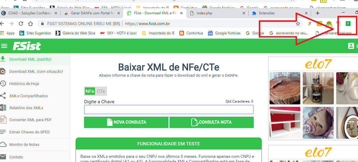 Contvirtua: Extensão Gera danfe pela chave- site fsist