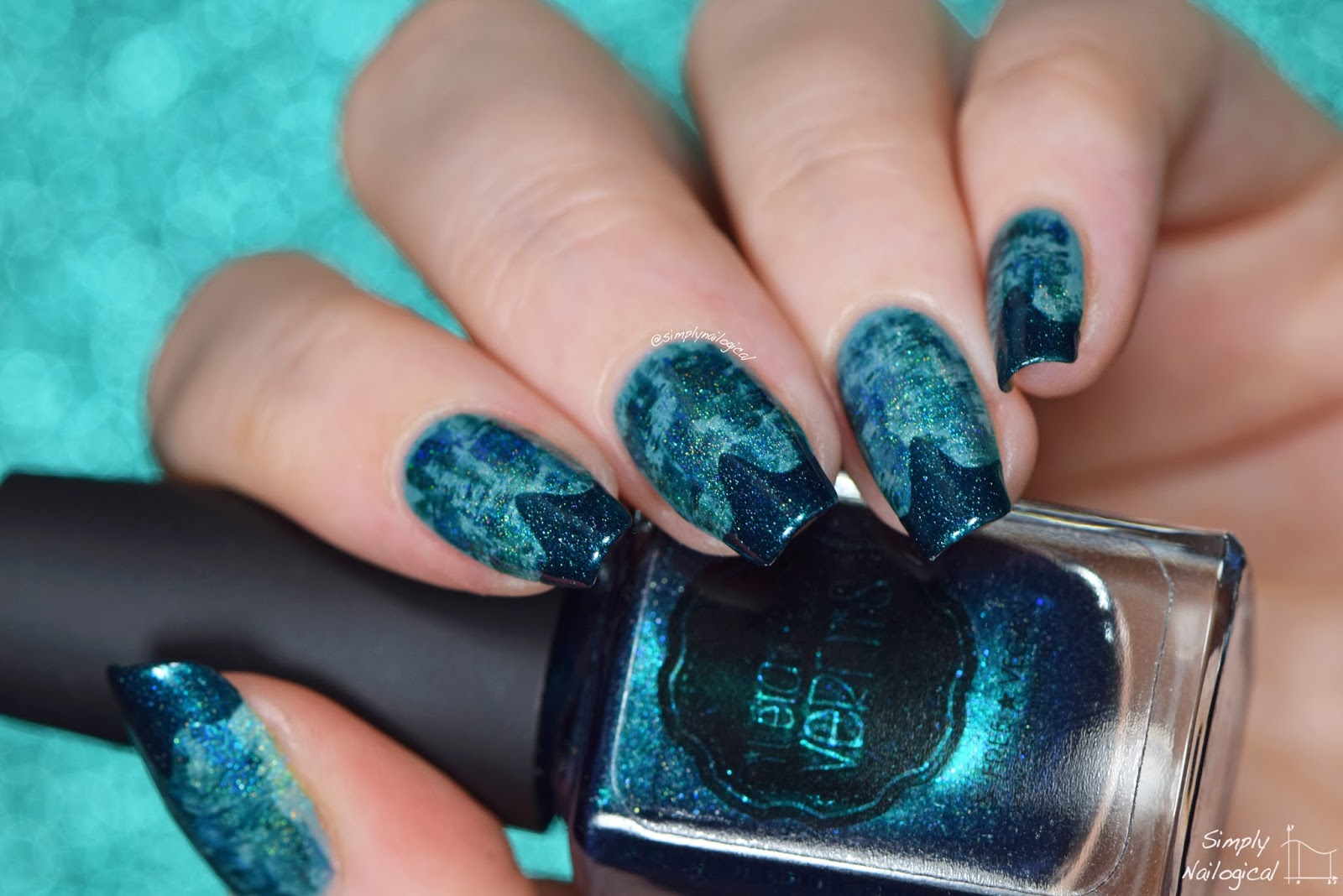 Simply Nailogical: Teal holo dry brush with fancy chevron tip