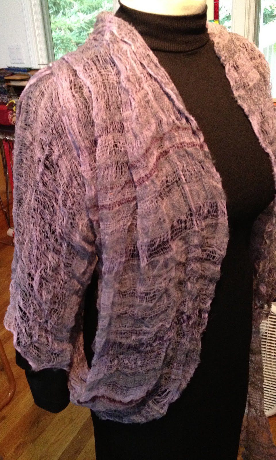 CENTERING WITH FIBER: Etheral transparent silk Saori handwoven jacket