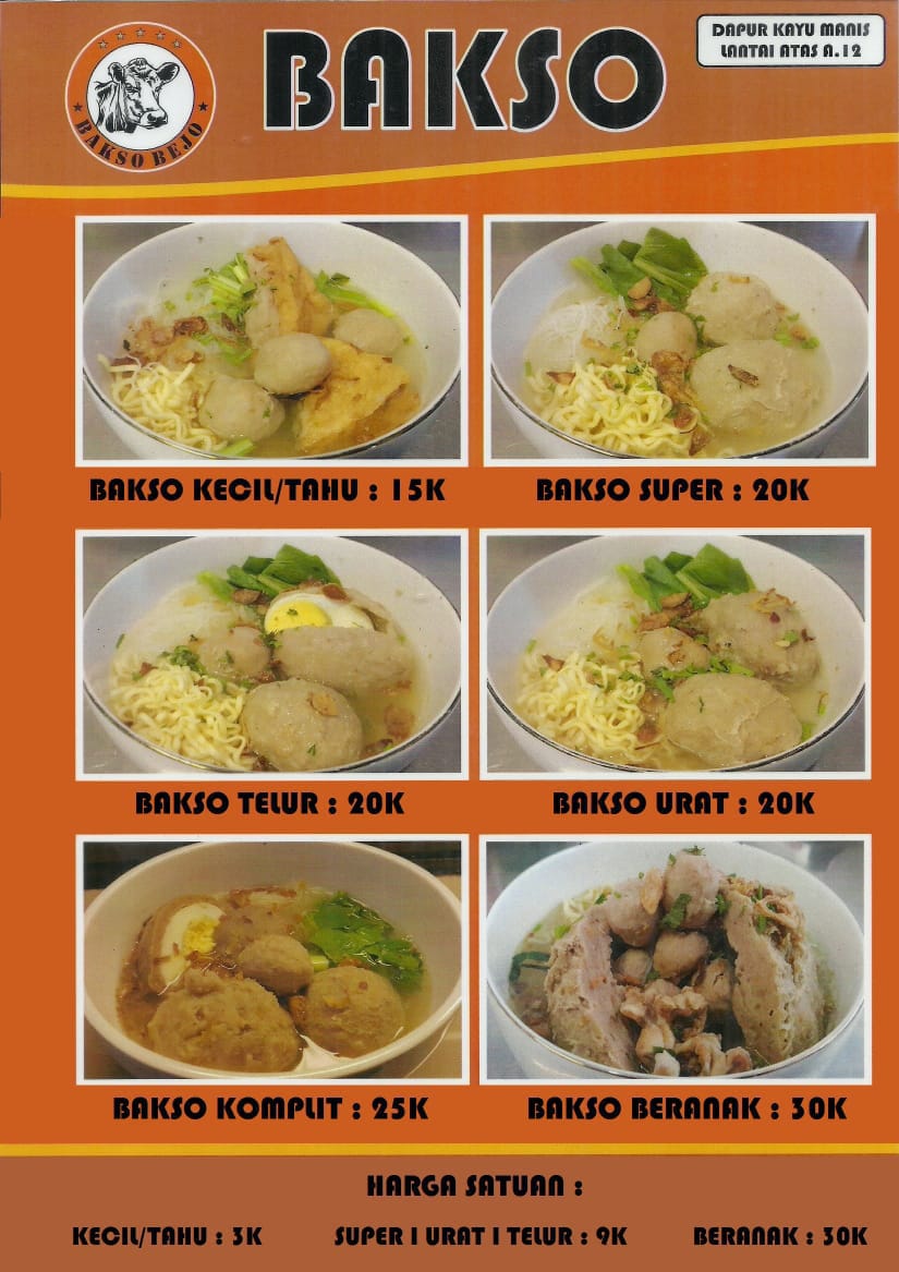 Daftar harga dan menu makanan di dapur kayu manis condet - Rinjani F&B