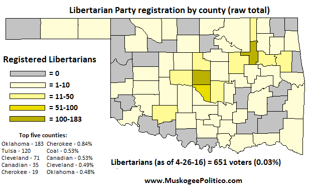 Map: Oklahoma Libertarian Party registration by county ...