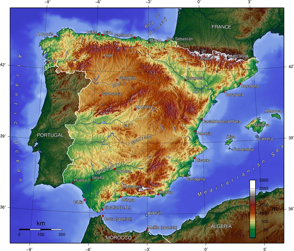 Mapa Fisico de España | Mapa Espana País Ciudad Región