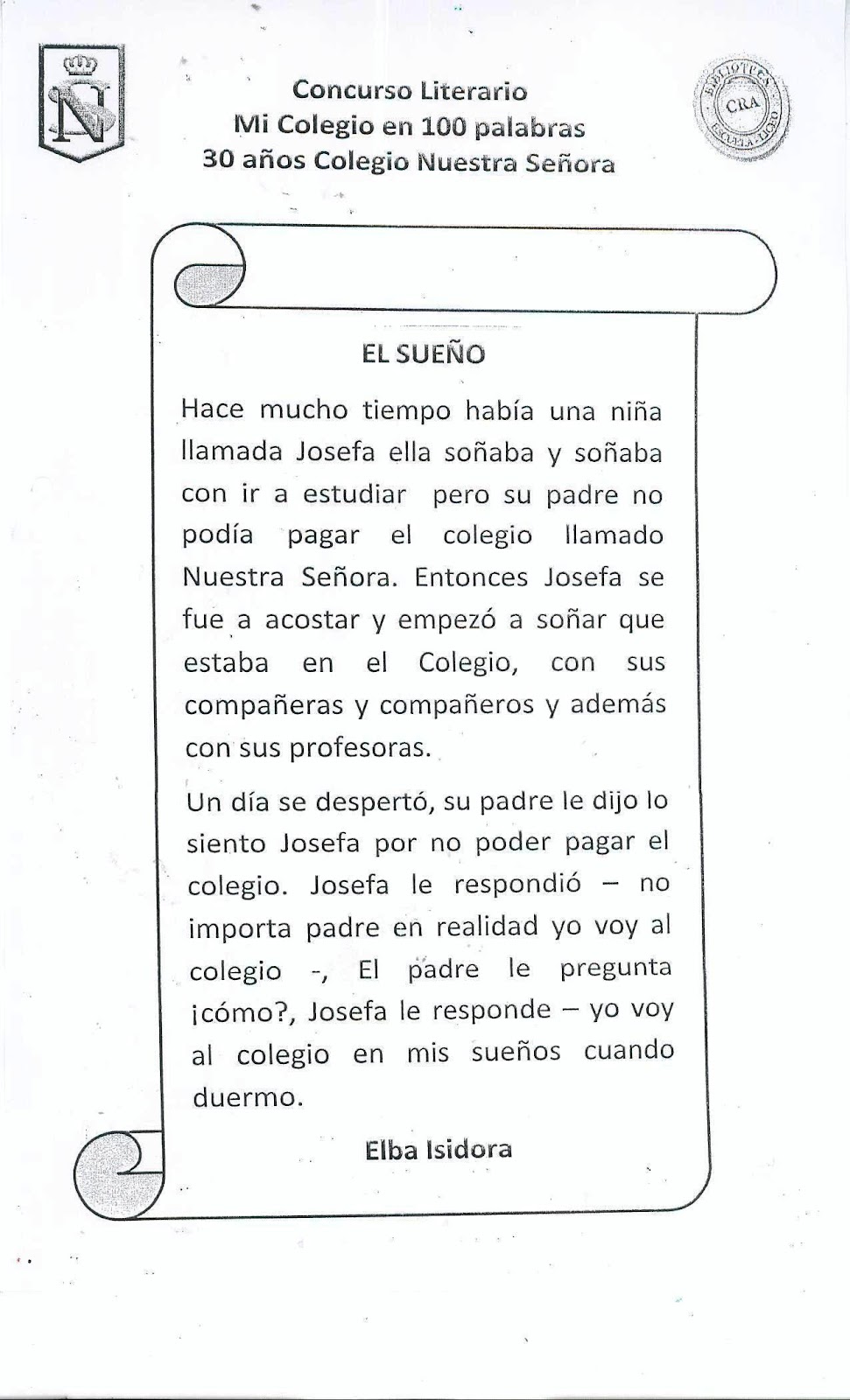NUESTRO CRA: Cuentos Mi Colegio en 100 palabras