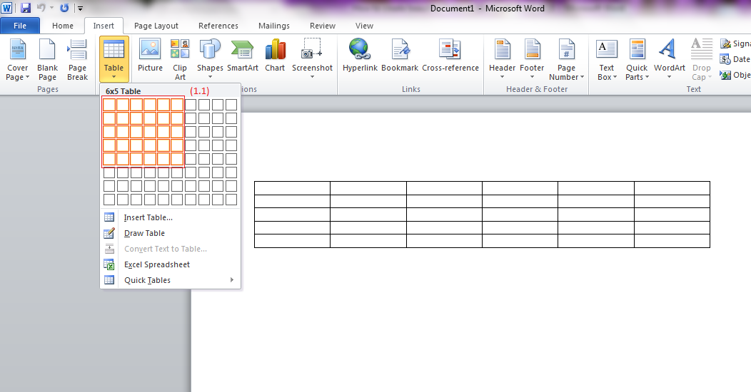How to Insert Table in Microsoft word 2010 - Yes Edu