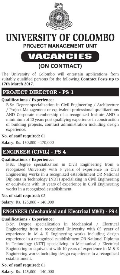 Vacancies for Project Director, Engineer (Civil), Engineer ( Mechanical ...