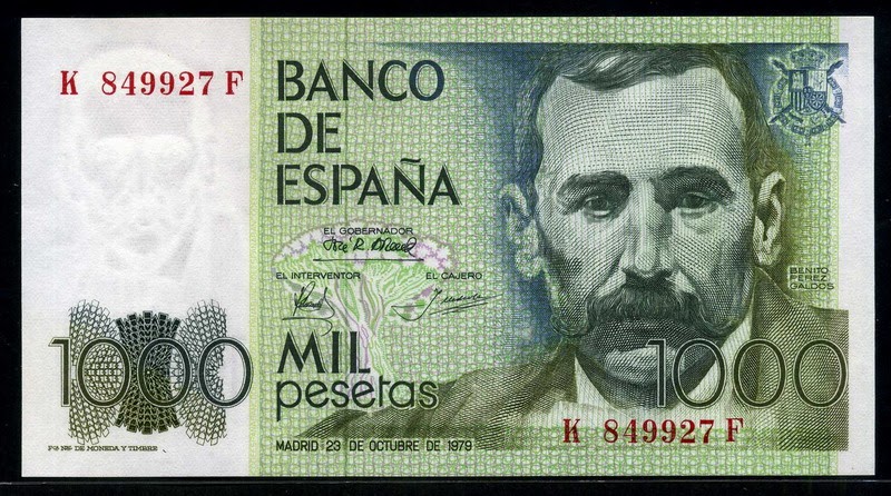 Spain currency 1000 Pesetas banknote 1979 Benito Perez Galdos|World ...