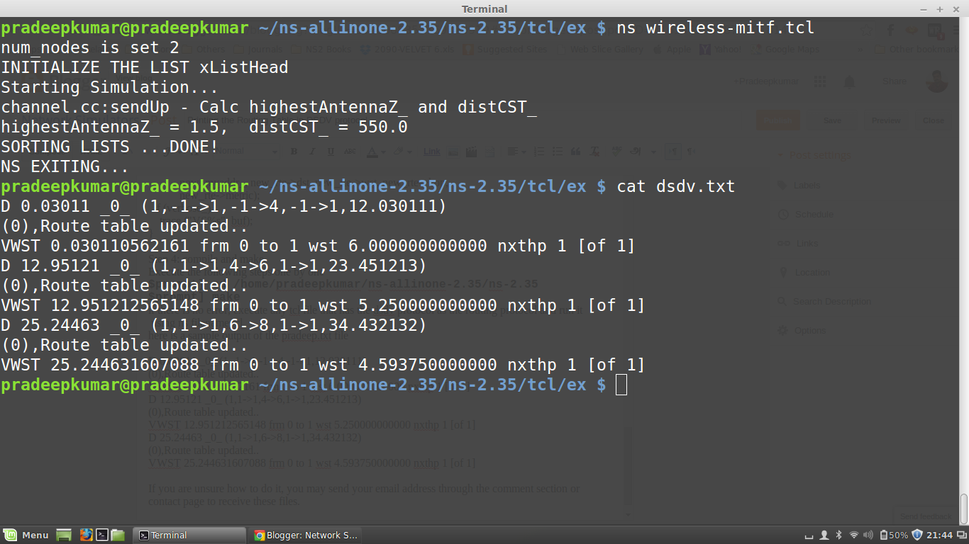 Printing the Routing Table in DSDV protocol