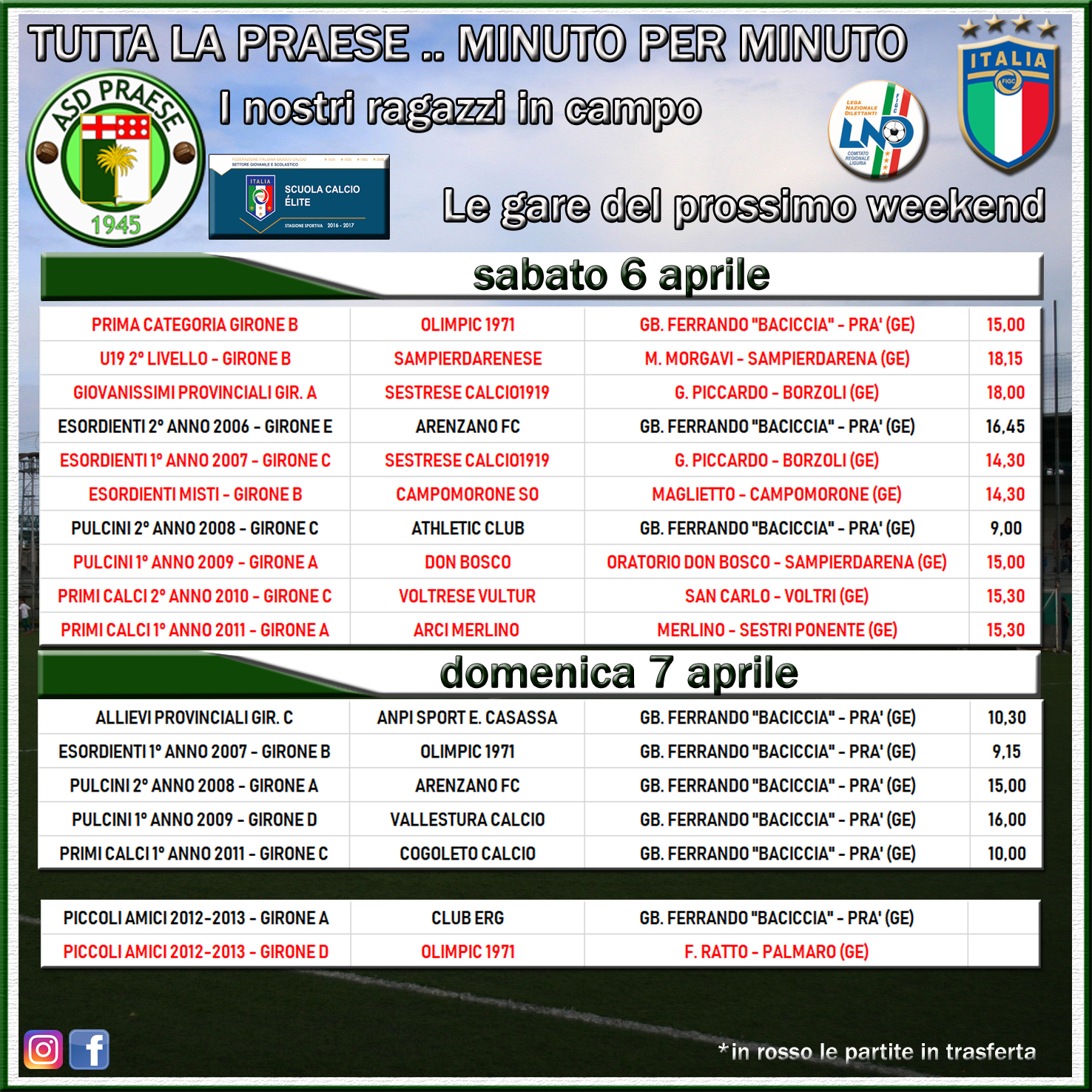 A.S.D. PRAESE 1945 - OFFICIAL BLOG: Day Match Schedule 📆⏰