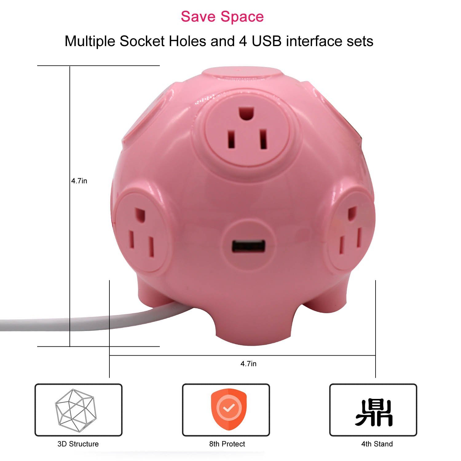 3m Pig Power Strip with 8 Outlets and 4 USB Slot Charging Ports 110V ...