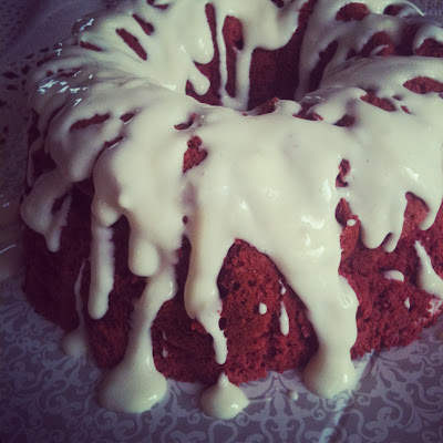 Cupcake Party: Red Velvet Angel Food Cake with Cream Cheese Glaze
