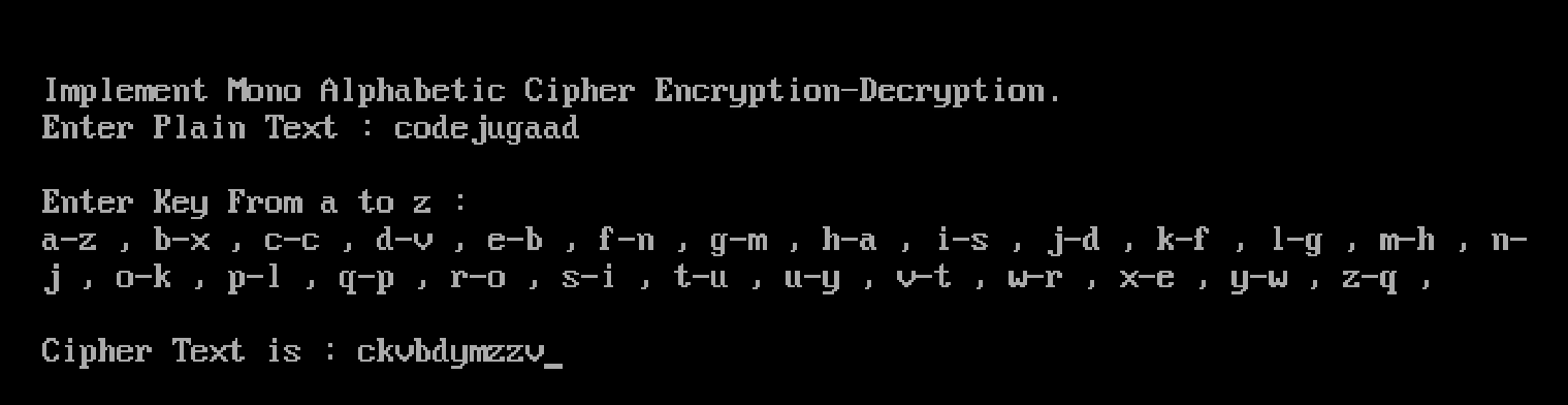 Implement Mono Alphabetic Cipher Encryption