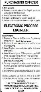 Lowongan Kerja PT. Tectron Manufacturing - Lowongan Kerja Batam 2022