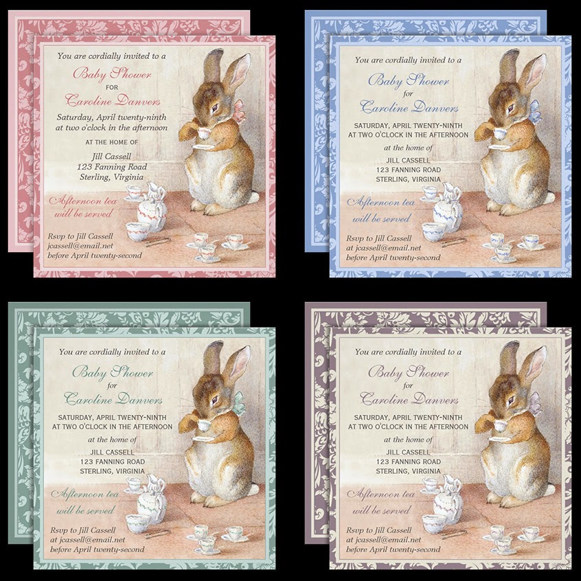 Imagina on Zazzle: Beatrix Potter Bunny Rabbit Baby Shower Tea Invitations