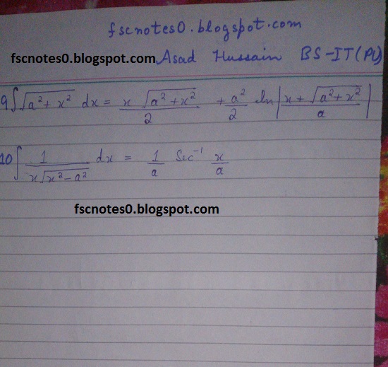 FSc ICS Notes Math Part 2 Chapter 3 Integration Formula for Substitution