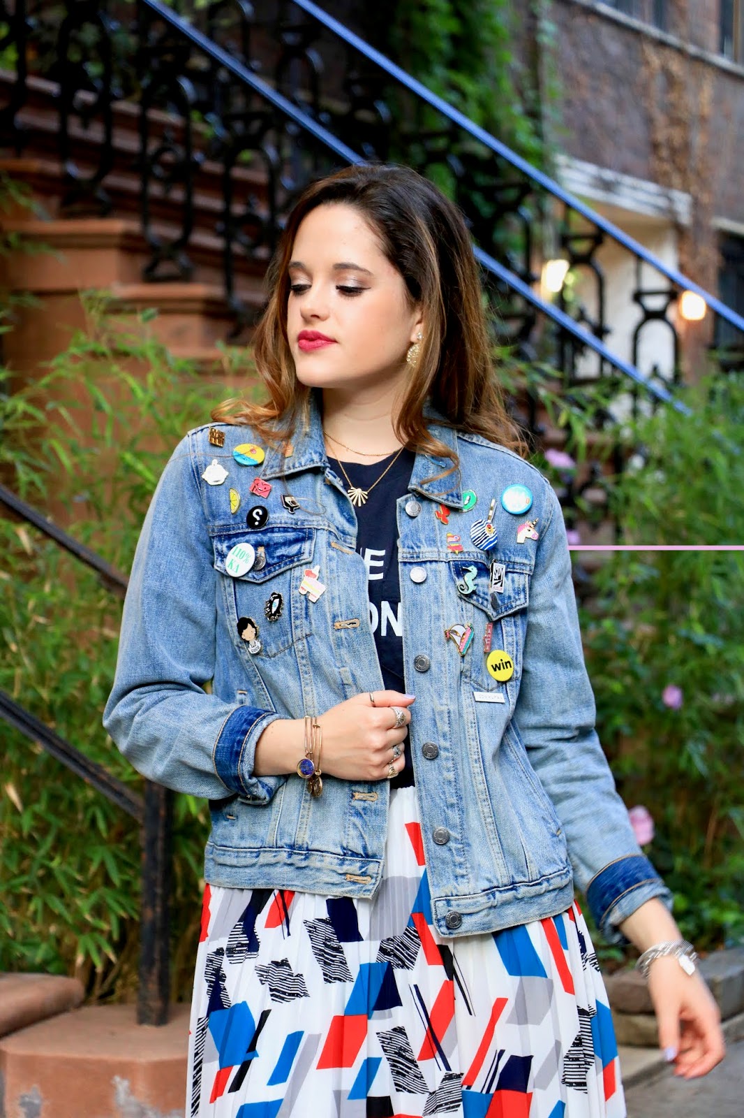 Kathleen's Fashion Fix: Bold Moves // denim jacket + printed midi skirt
