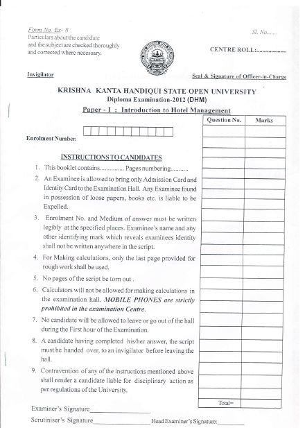 KKHSOPU Diploma Paper - I : Introduction to Hotel Management 2012 ...