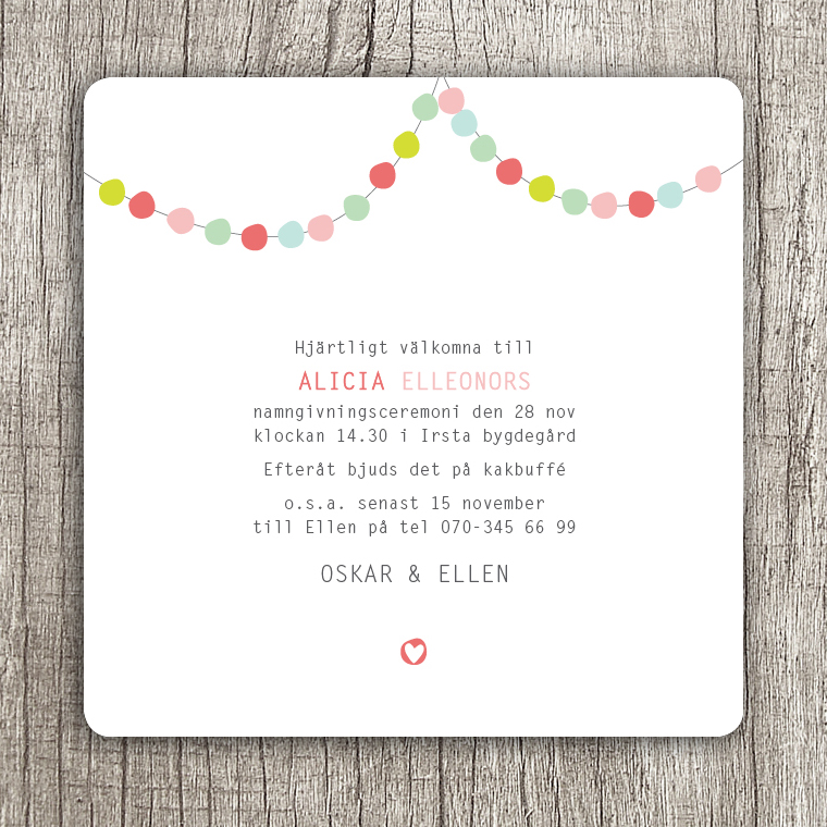 Kort till dop, namngivning eller kalas