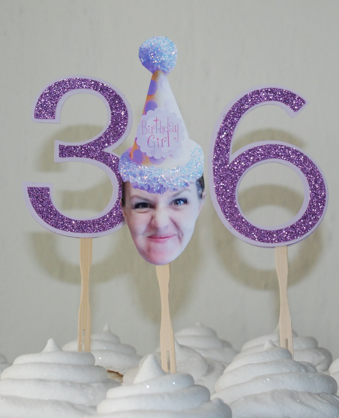 Cake Face Toppers: Glittered photo cake topper set