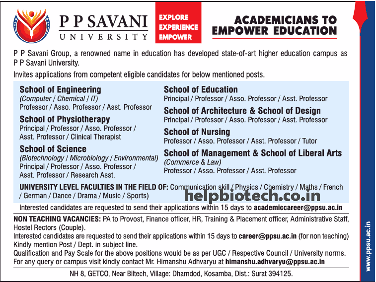 PPS University Biotech/Microbiology Faculty Jobs 2019