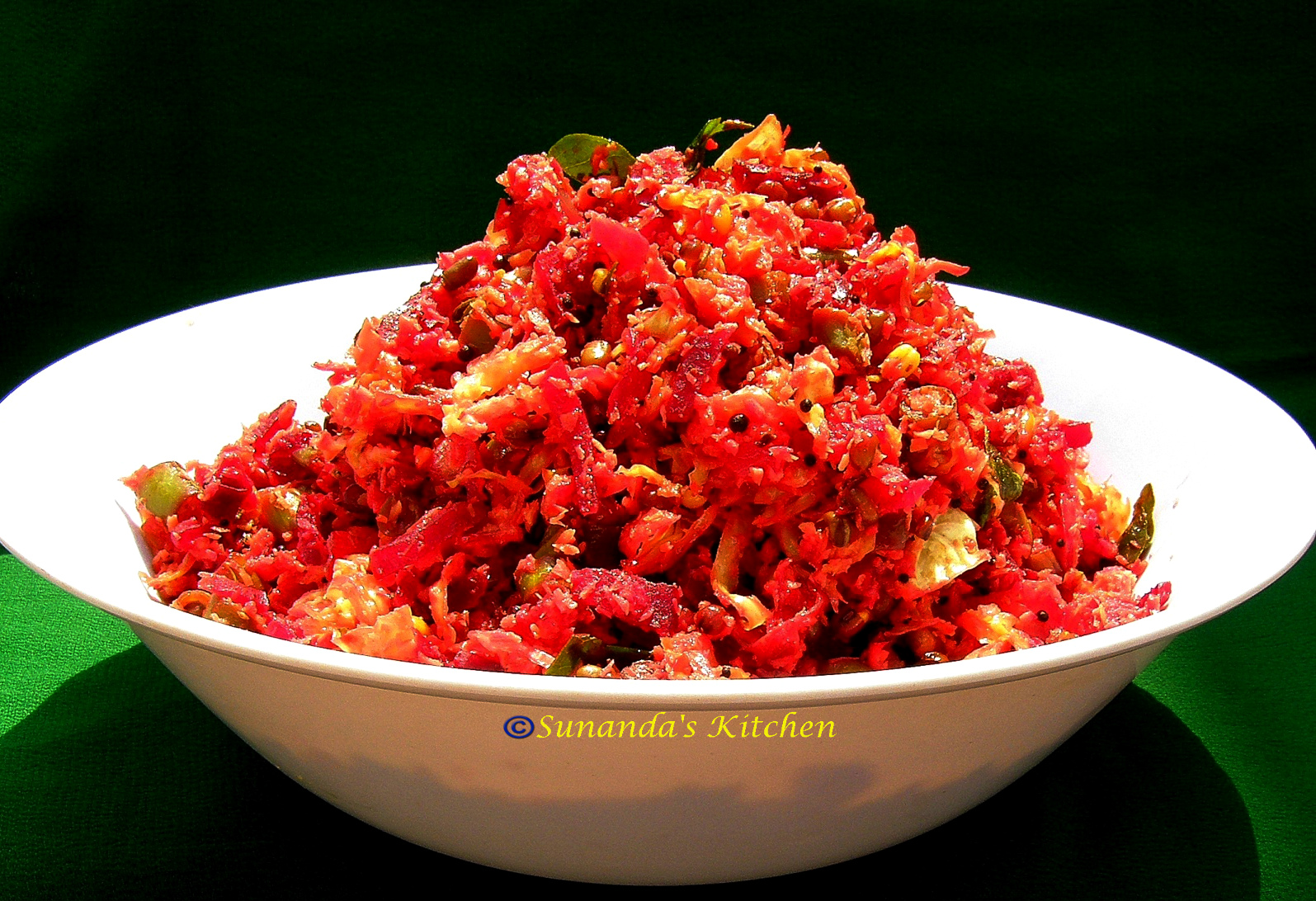 Recipes from Sunanda's Kitchen: Beetroot Cabbage Sprouted Moong Thoran