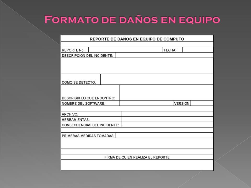 Operacion de equipo de computo: Elaborar los reportes de daño o perdida ...