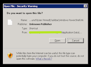 Showing security warning when opening shortcut file - Windows