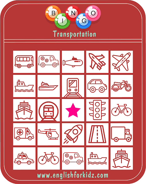 Printable Transportation Bingo Game
